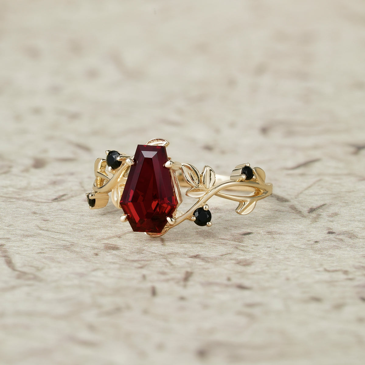 6x9mm Coffin Shaped Ruby Leaf Ring - Grace – GemsMagic