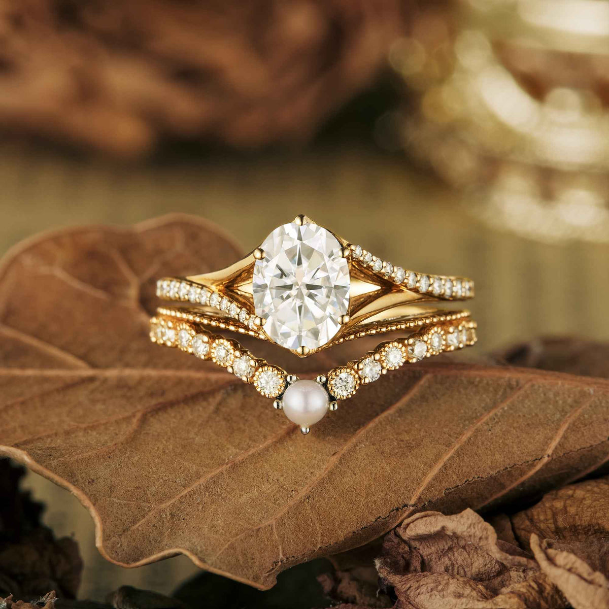 Oval Moissanite Peekaboo Ring Set | Affordable Elegance – GemsMagic